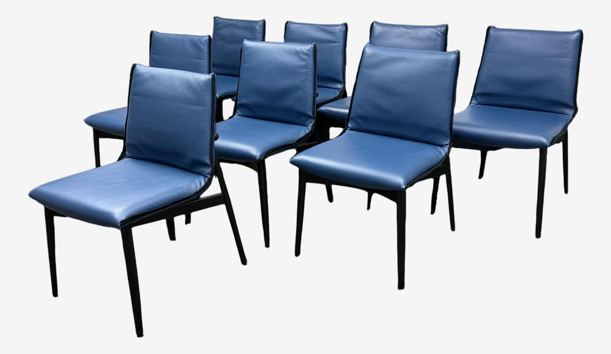 Carl Hansen & Søn Embrace Collection Blue Leather Dining Chairs, Set of ...