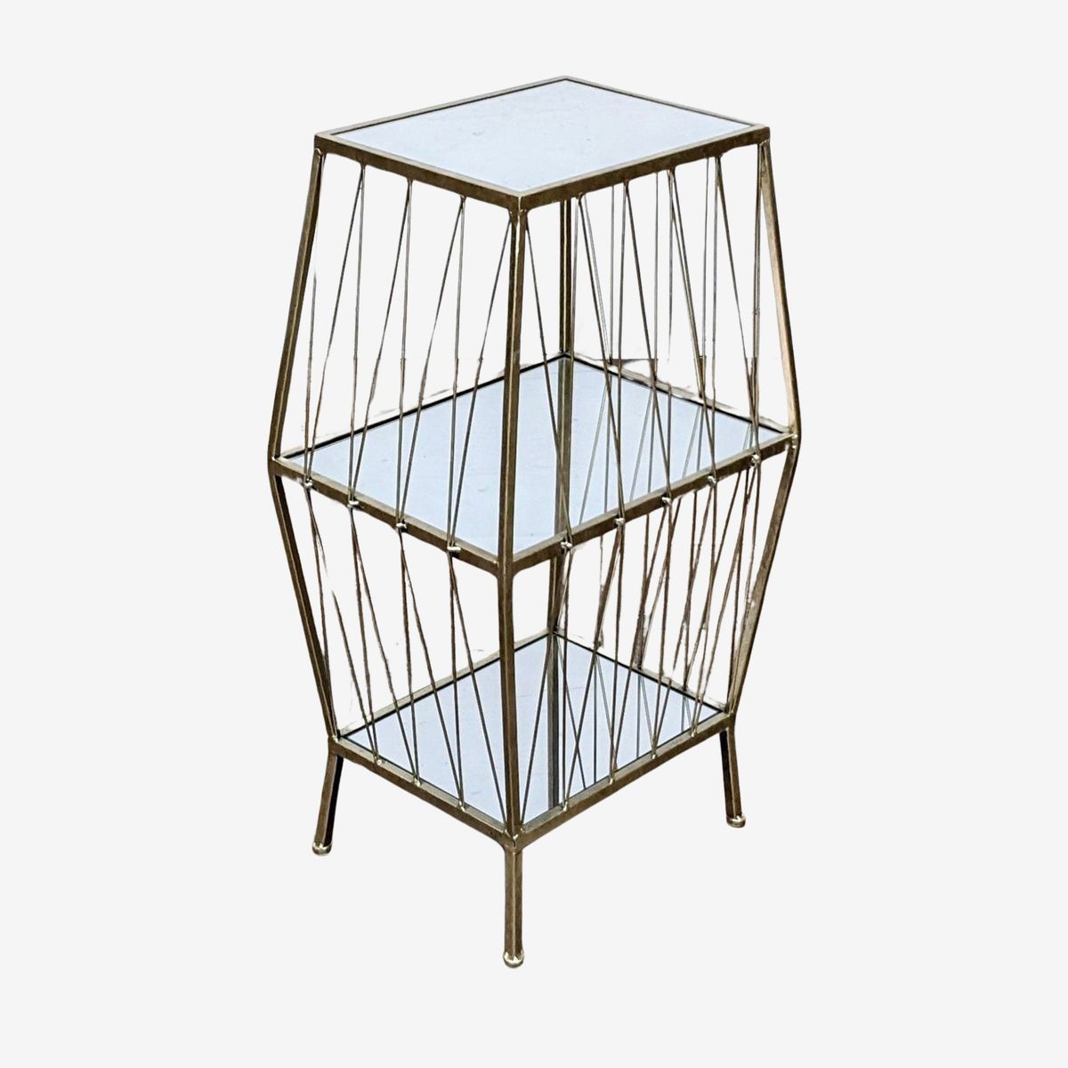 Three Tier Metal Frame Table with Mirrored Shelves - $100 | Kashew | Kashew