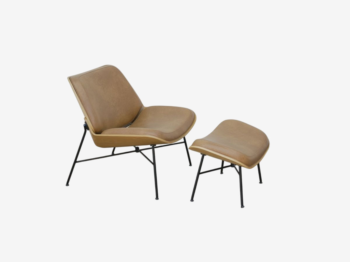 Burrow The Vesper Wood & Leather Lounge Chair & Ottoman in Camel | Kashew