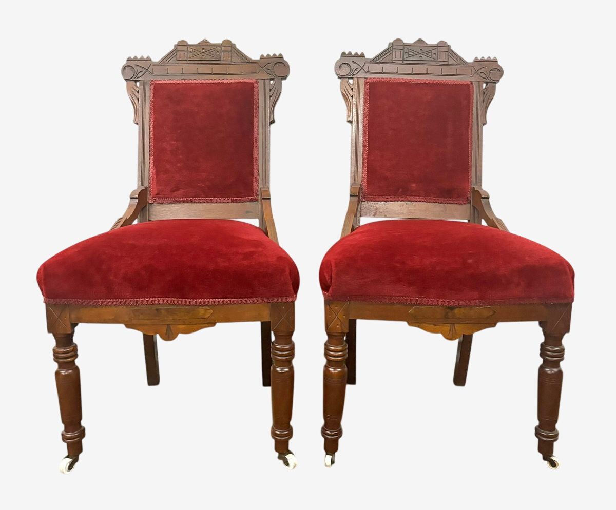 Antique 19th Century Victorian Eastlake Crushed Red Velvet Parlor Side ...