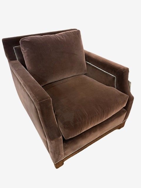 CBS Brown Velvet Goose Down Chair With Silver Nailheads - $1102.5 ...