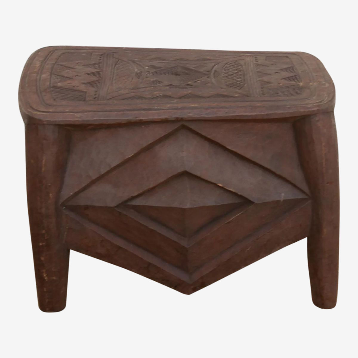 Diamond Base Carved African End Table | Nupe - $1125 | Kashew | Kashew