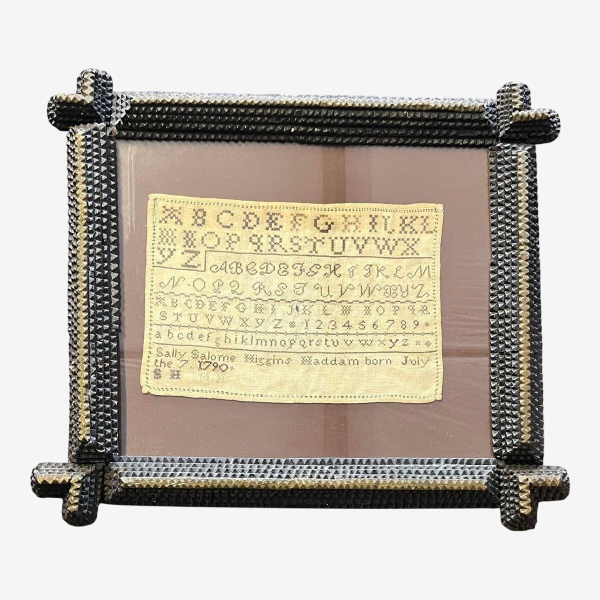 Antique Needlepoint Sampler With Tramp Art Frame - $799 | Kashew | Kashew