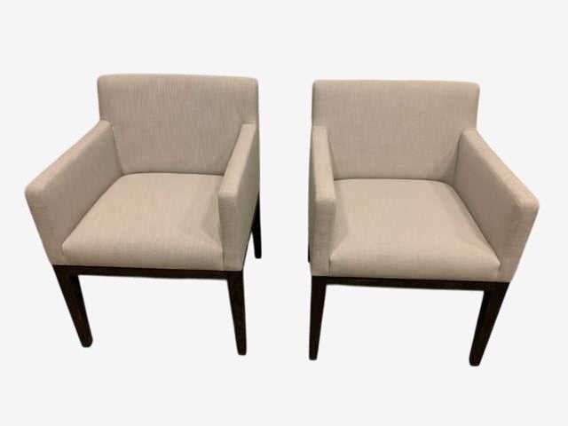 Restoration Hardware Set Of 2 Light Grey Morgan Arm Chairs With Wooden ...