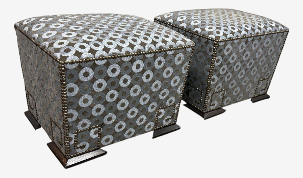 Madeline Stuart Greek Key Nailhead Ottomans, Pair | Madeline Stuart ...
