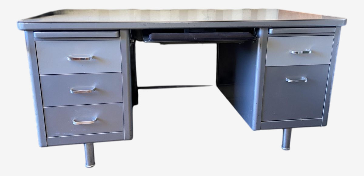 1970s Steelcase Vintage Mid Century Modern Metal Tanker Desk ...