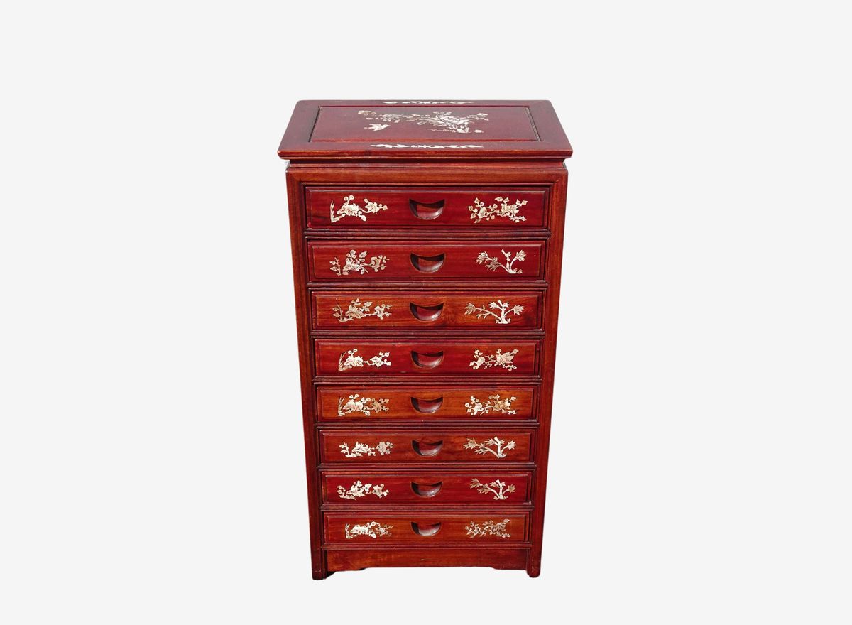 Vintage Rosewood Asian Jewelry Box Storage Cabinet with Mother of Pearl ...