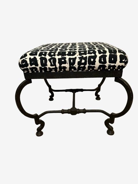 Wrought Iron Base Stool with Black & White Pattern Upholstery - $309.75 ...