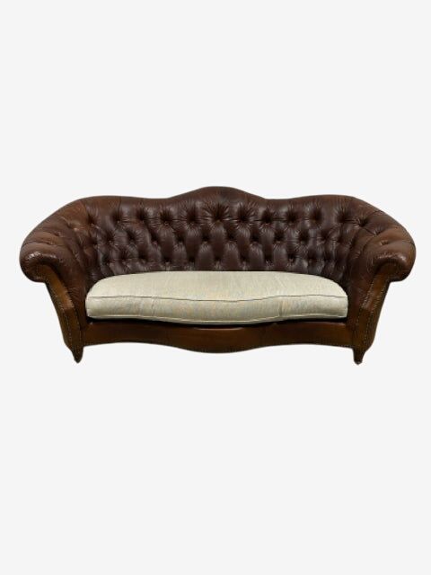 Paul Robert Leather Camelback Sofa with Linen Cushion | Paul Robert ...