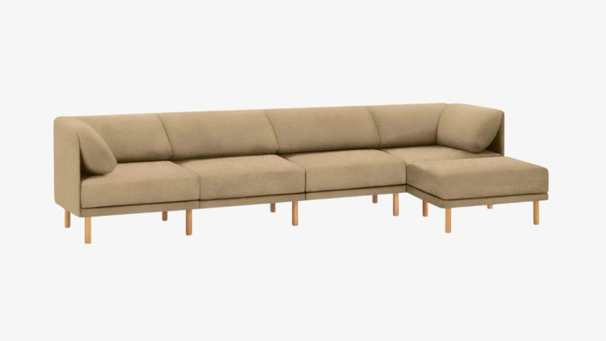 Burrow Range 5-Piece Sectional Lounger Sofa Couch Beige Velvet Walnut ...