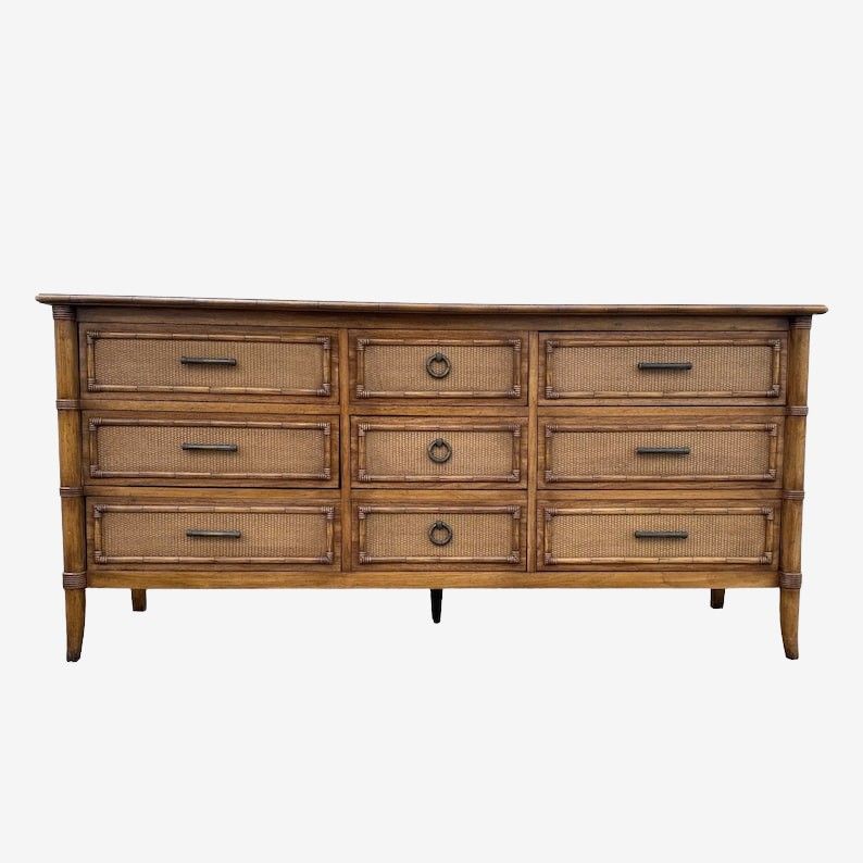 Vintage Rattan Dresser by Thomasville with 9 Drawers, Faux Bamboo ...