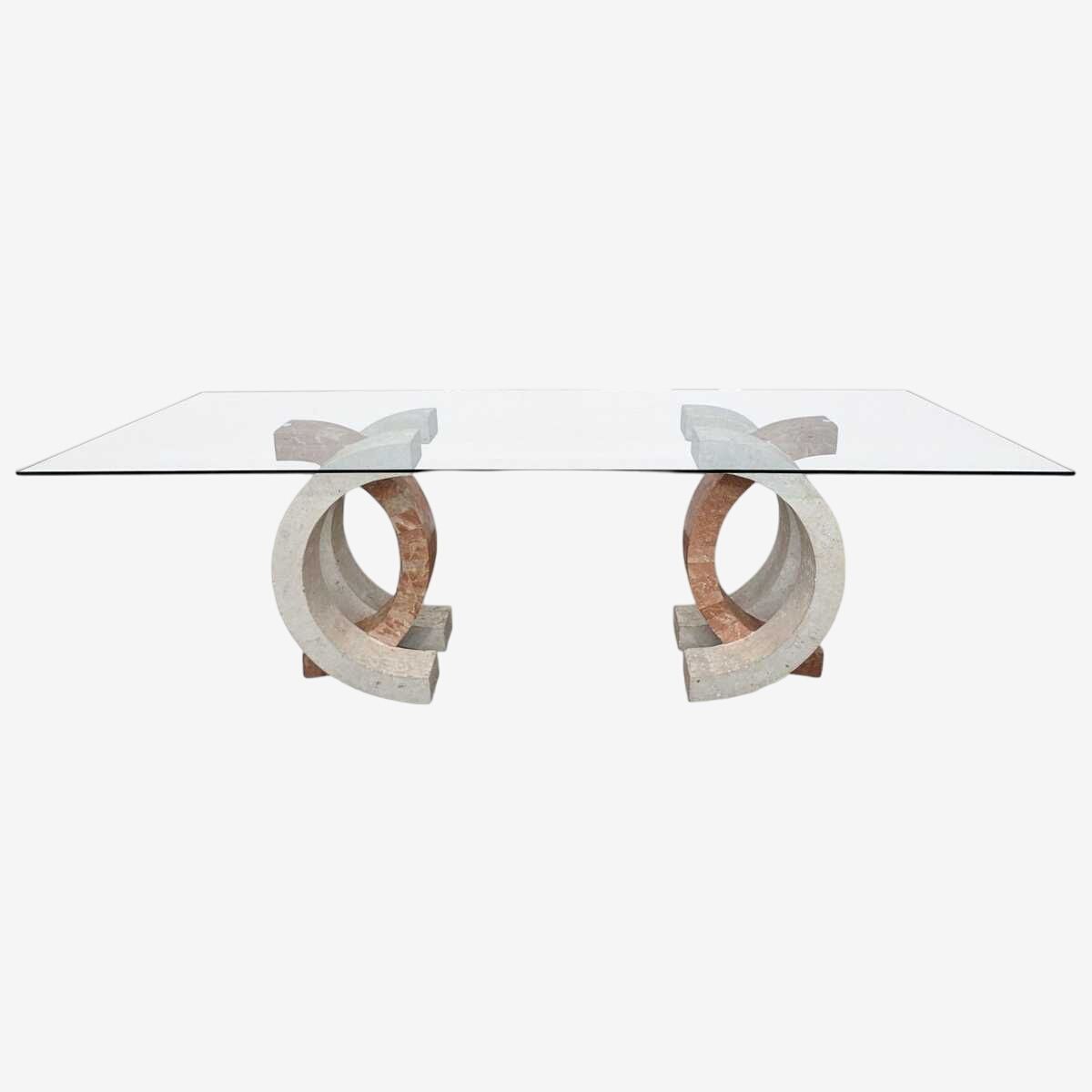 Modern Fossil Stone Base Dining Table with Glass Top - $372 | Kashew ...