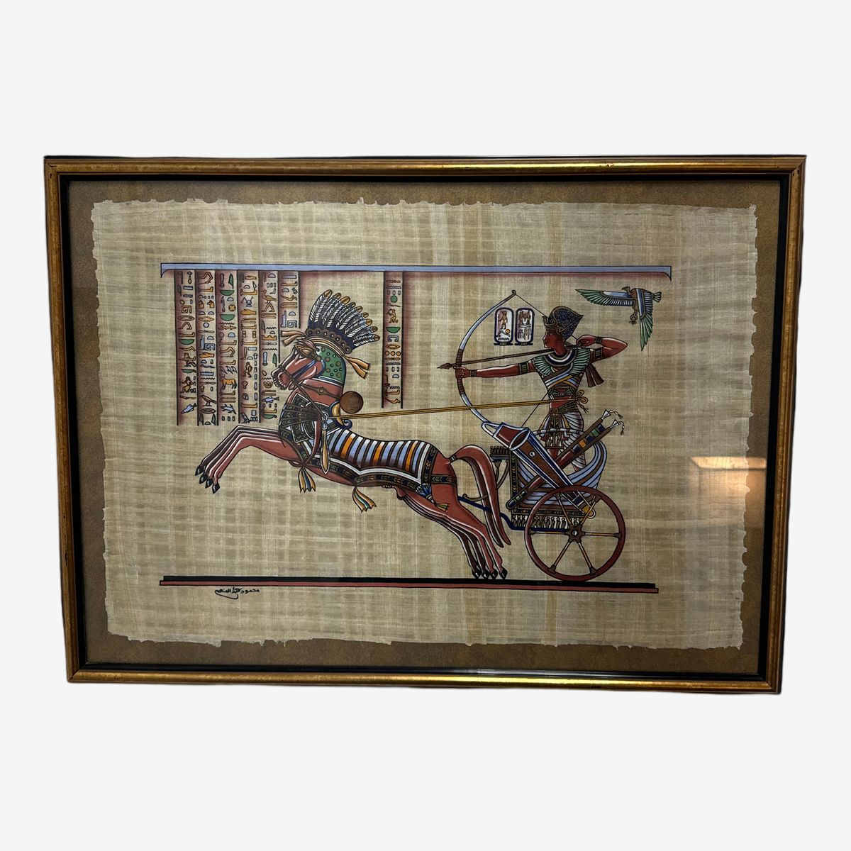 Custom Framed Pharaoh Ramses II on Chariot Battle of Nubia Papyrus ...