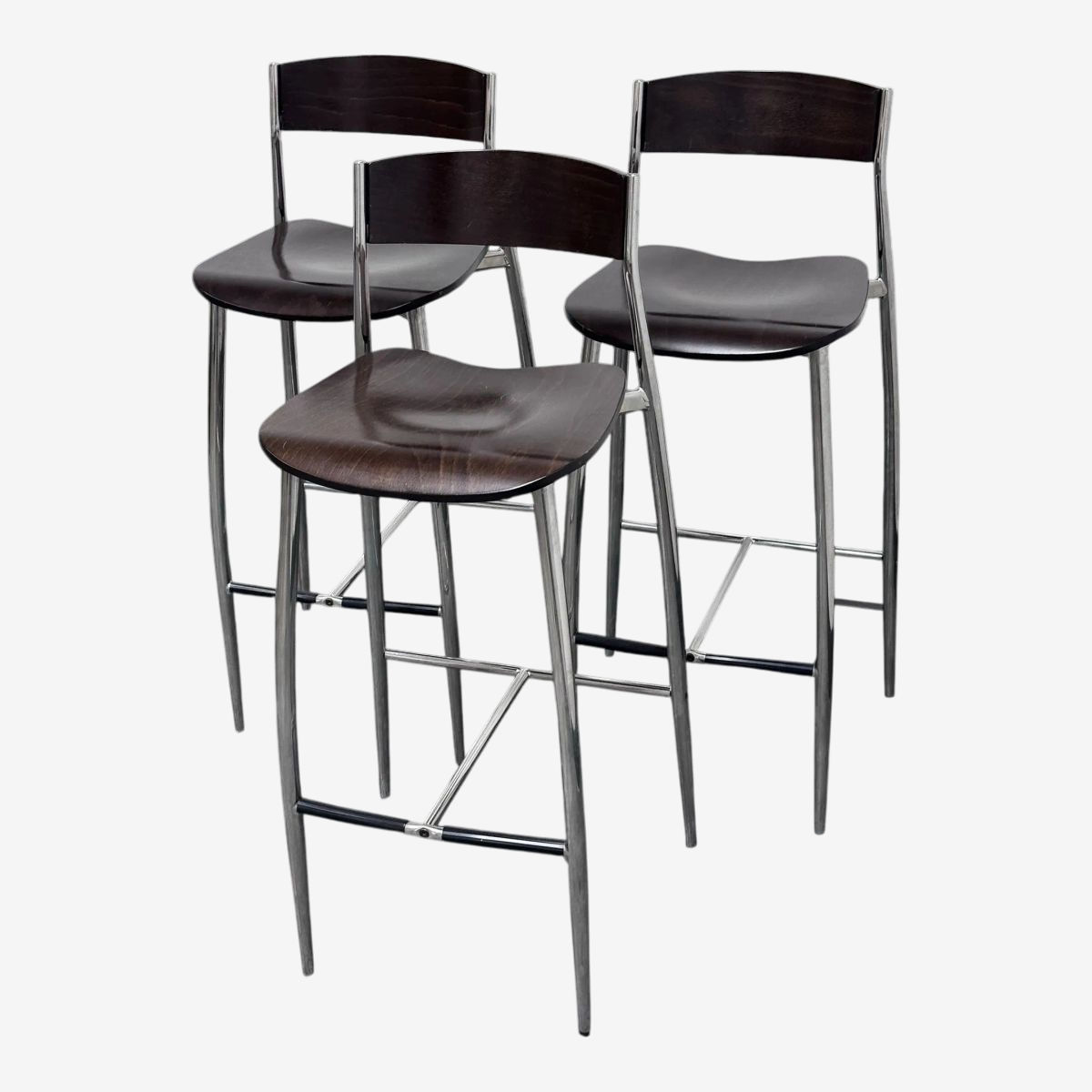 Sergio Mian Altek Baba Bentwood + Aluminum Bar Stools, Set of Three ...