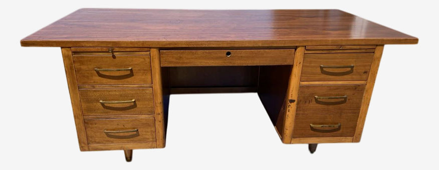 Vintage Mid Century Modern Walnut Tanker Desk Needs Restoration. | Kashew