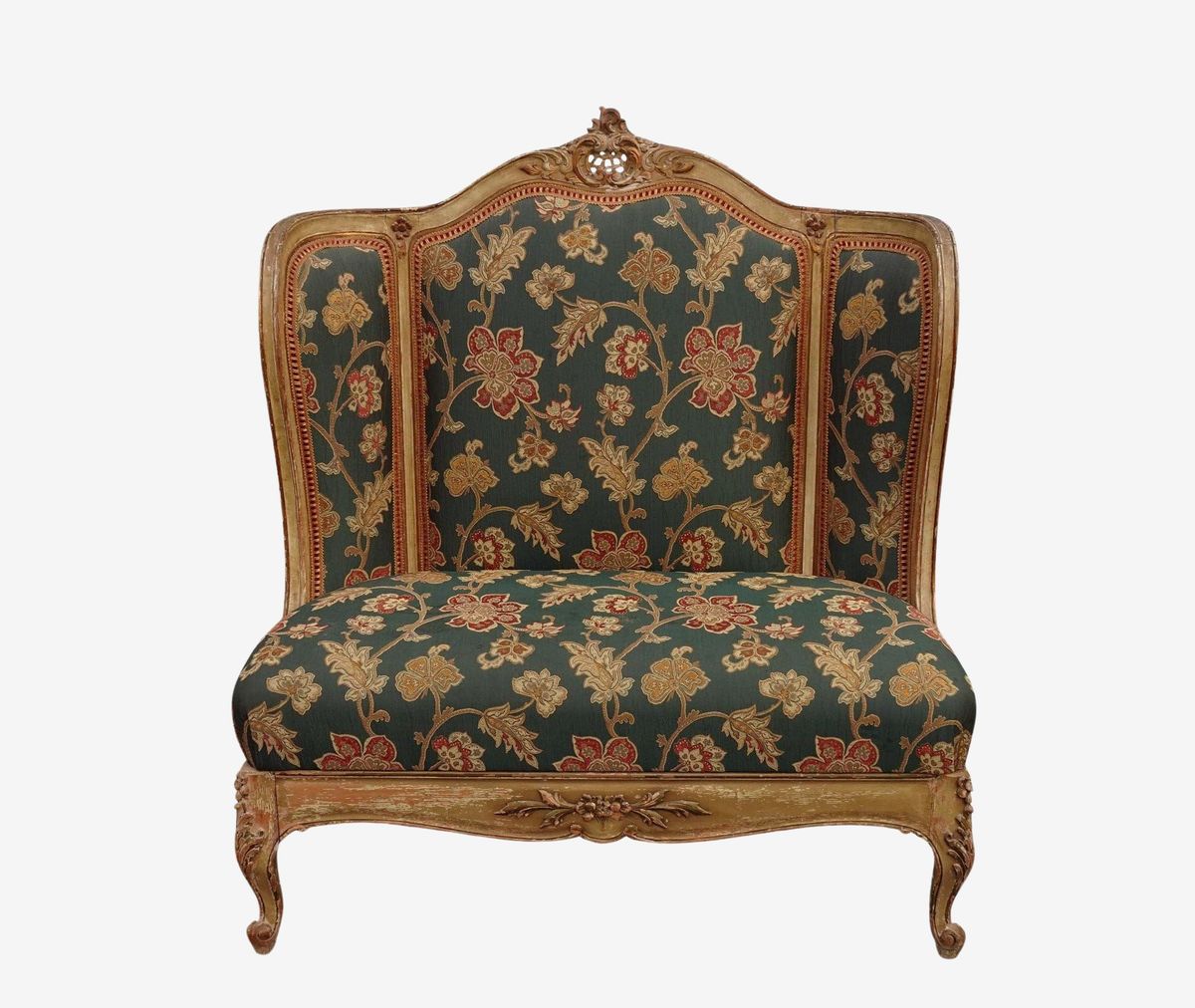 Vintage French Provincial Louis XVI Rococo Ornate Gold Floral Settee w ...