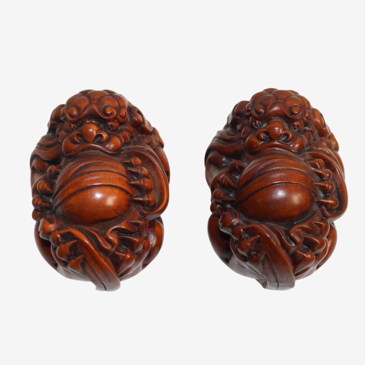 Chinese Wood Carved Mini Foo Dog FengShui Figures - a Pair - $154 ...