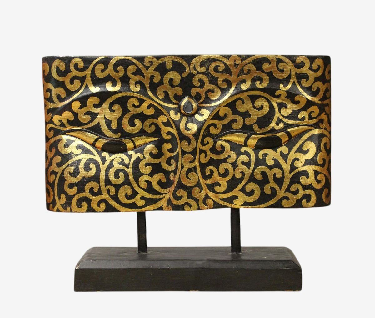 Master Wood Carved Gold Color Buddha's Eye Of Wisdom Art Panel On Stand ...
