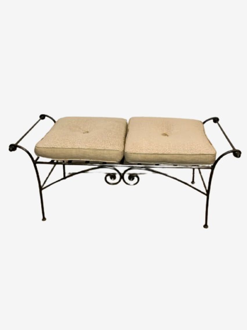 Black Iron Bench with Ivory Cushions - Kashew