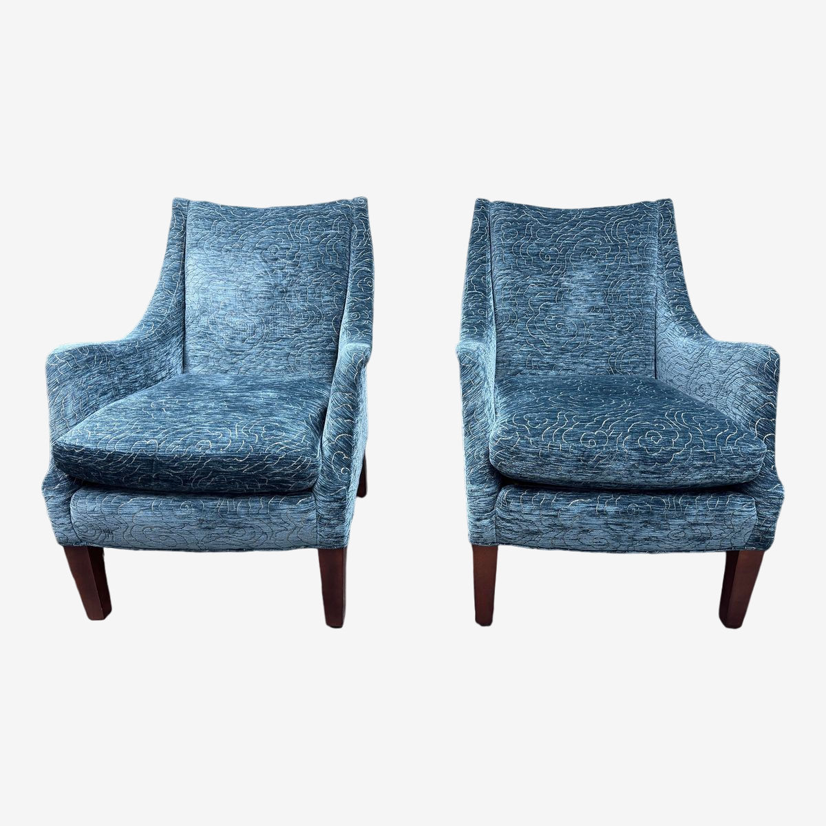 Lee Industries Teal Velvet Modern Wingback Chairs, a Pair | Lee ...
