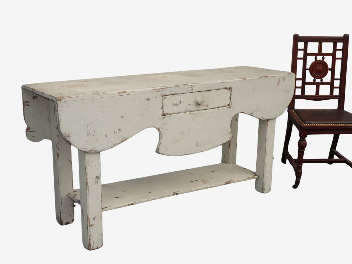 Vintage French Country Farmhouse Chic Off White Console Table w ...
