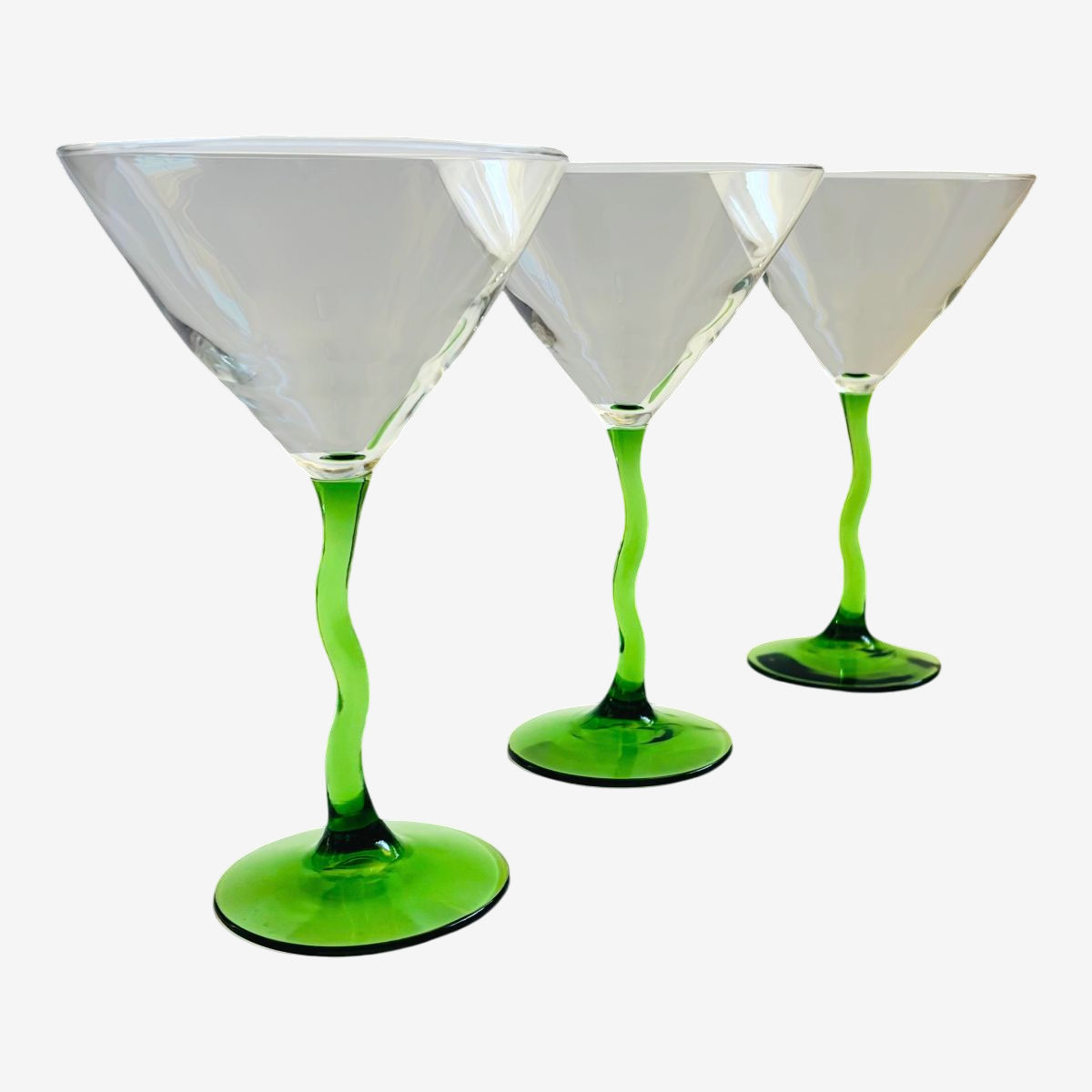 Postmodern Green Squiggle Stem Martini Glasses - Set of 3 - Courbe by ...