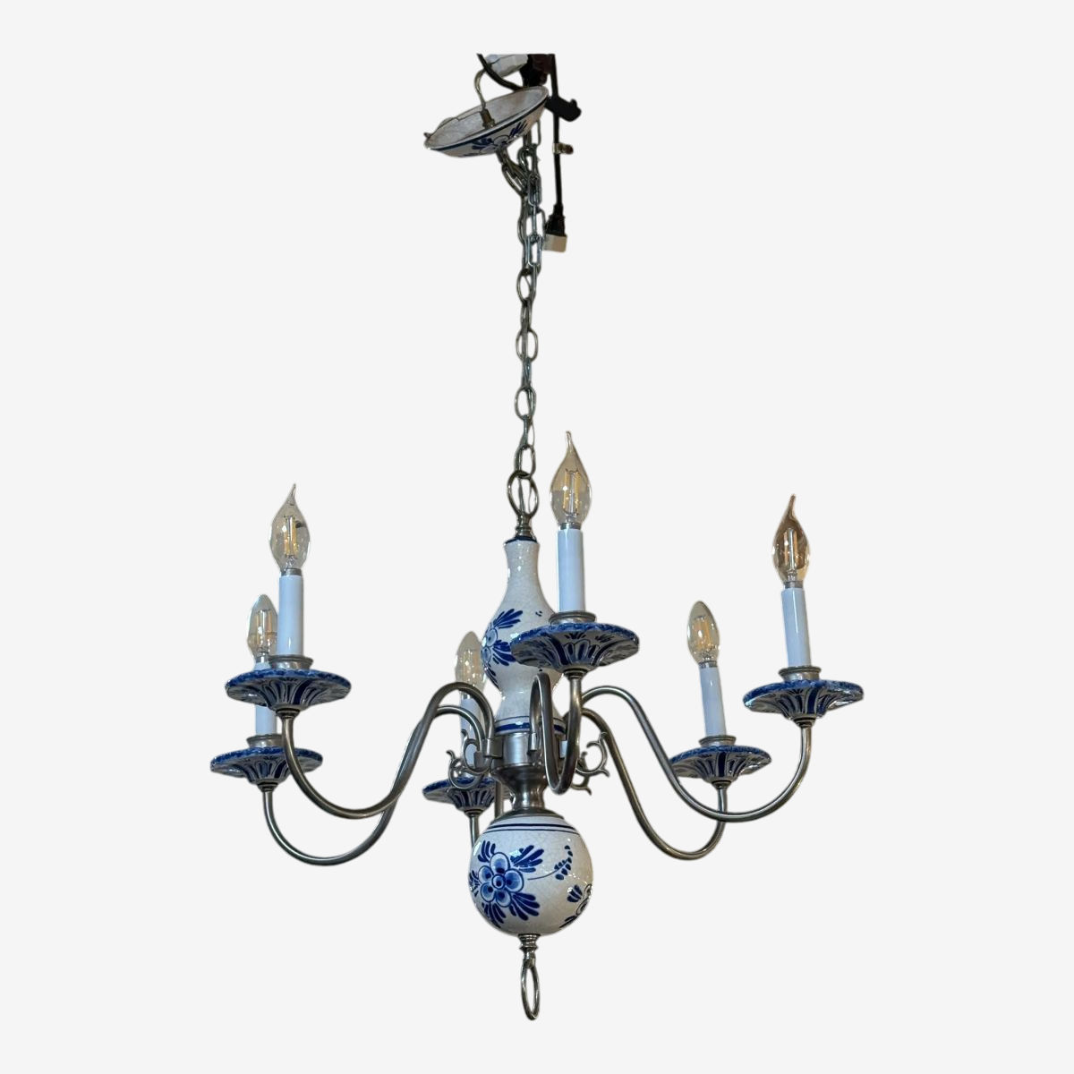 Vintage Dutch Delft Ceramic Six Light Chandelier - $699 | Kashew | Kashew
