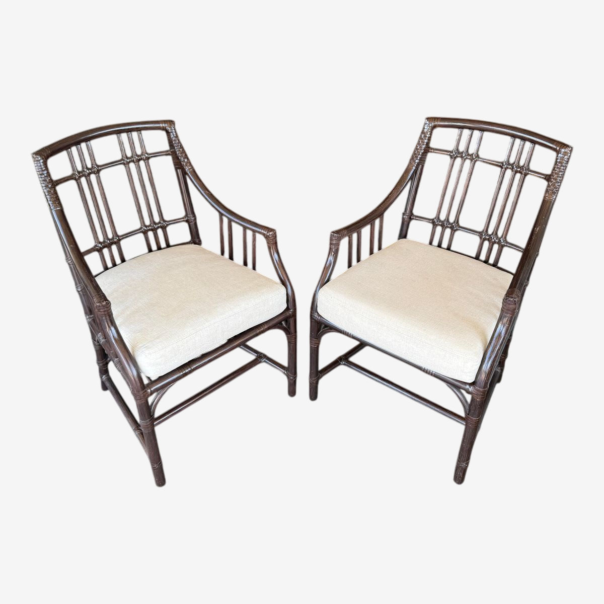 McGuire Furniture Balboa Bamboo + Leather Wrap Arm Chairs, Pair | Kashew