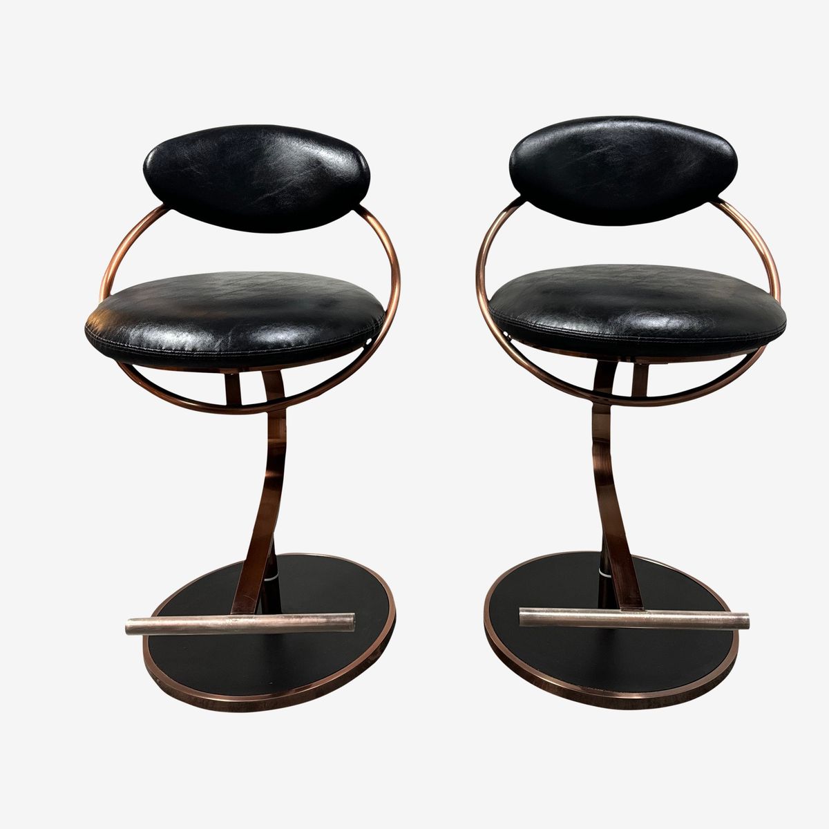 Design Institute of America Black Leather + Copper Toned Bar Stools, a ...