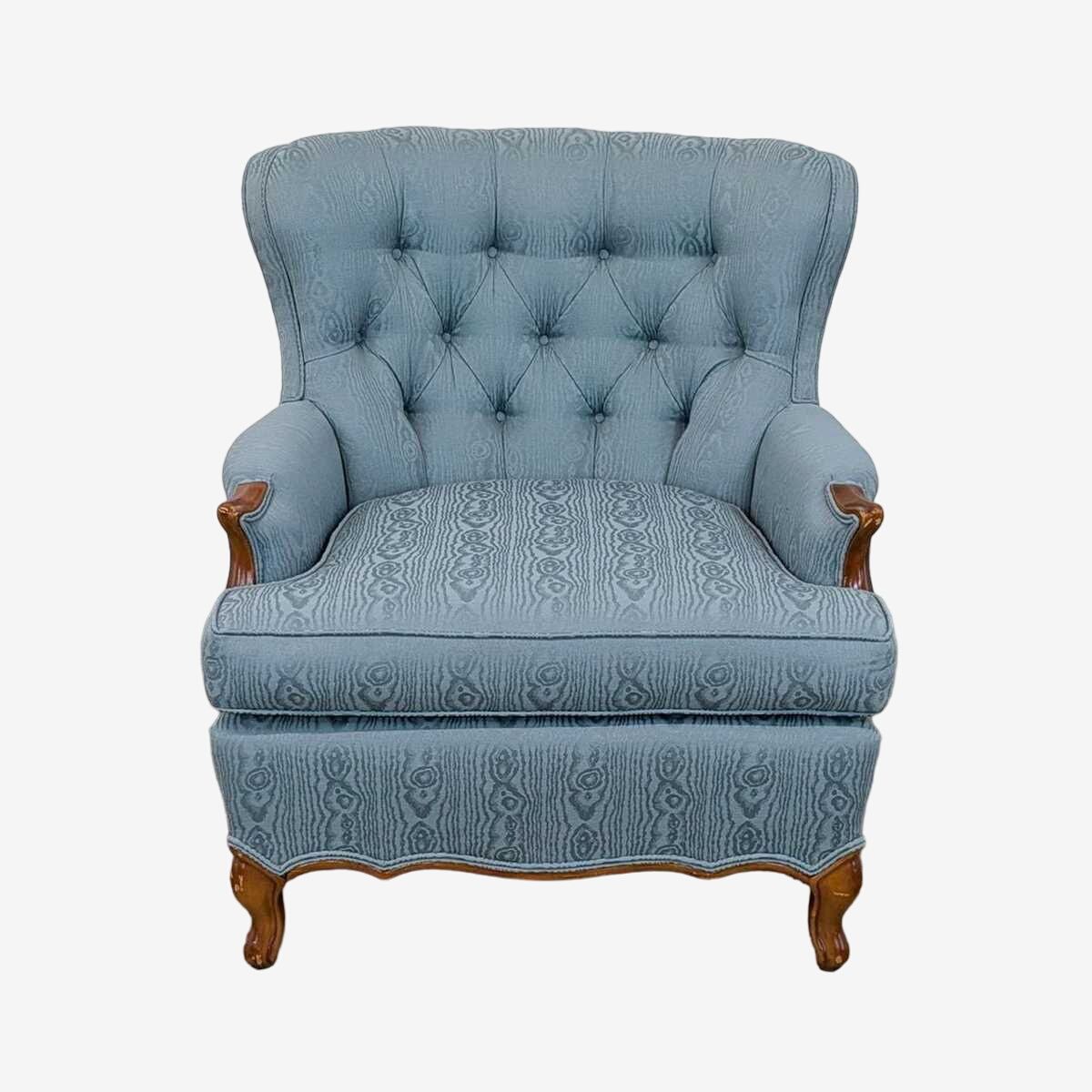 Vintage Blue Tufted Wingback Lounge Chair with Wooden Arms - $69 ...