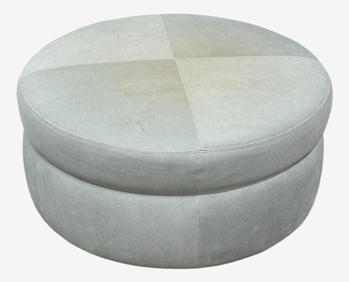 A. Rudin Round Custom Leather Ottoman on Casters | Kashew