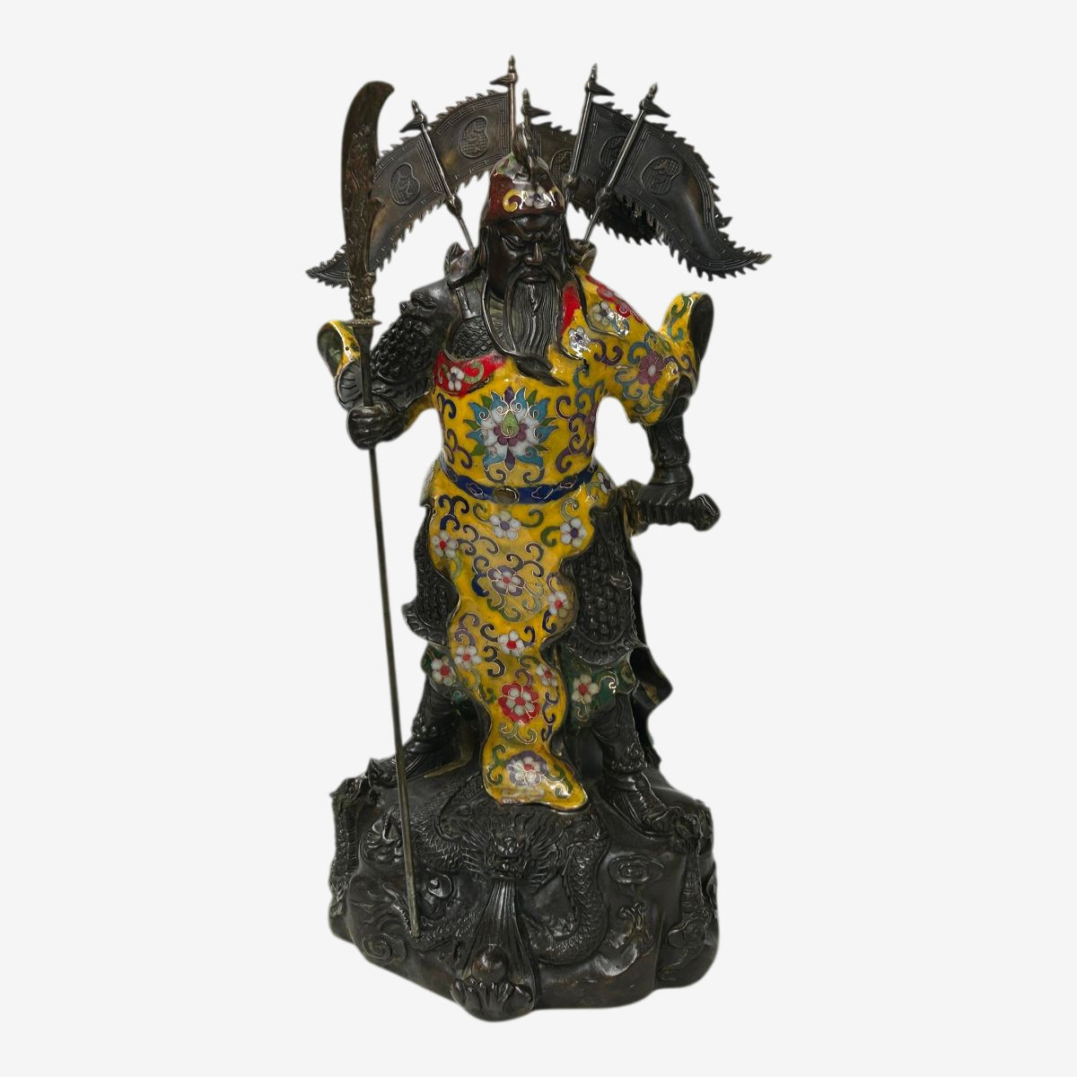 Vintage Cloisonne Yellow Enamel General Guan Yu Warrior Metal Statue ...