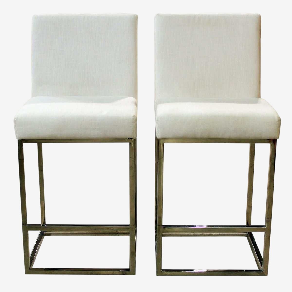 Restoration Hardware Pair of White & Chrome Counter Stools ...