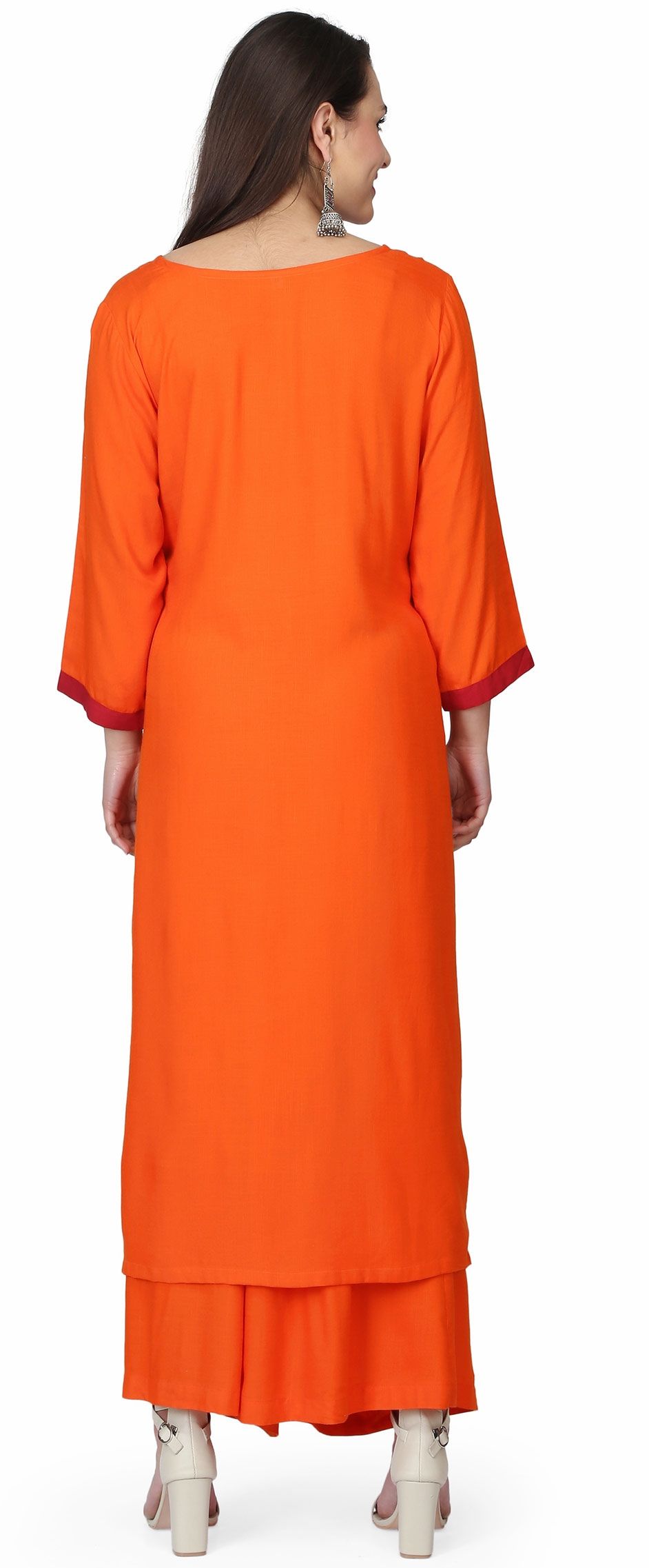 1563299: Party Wear Orange color Rayon fabric Tunic with Bottom