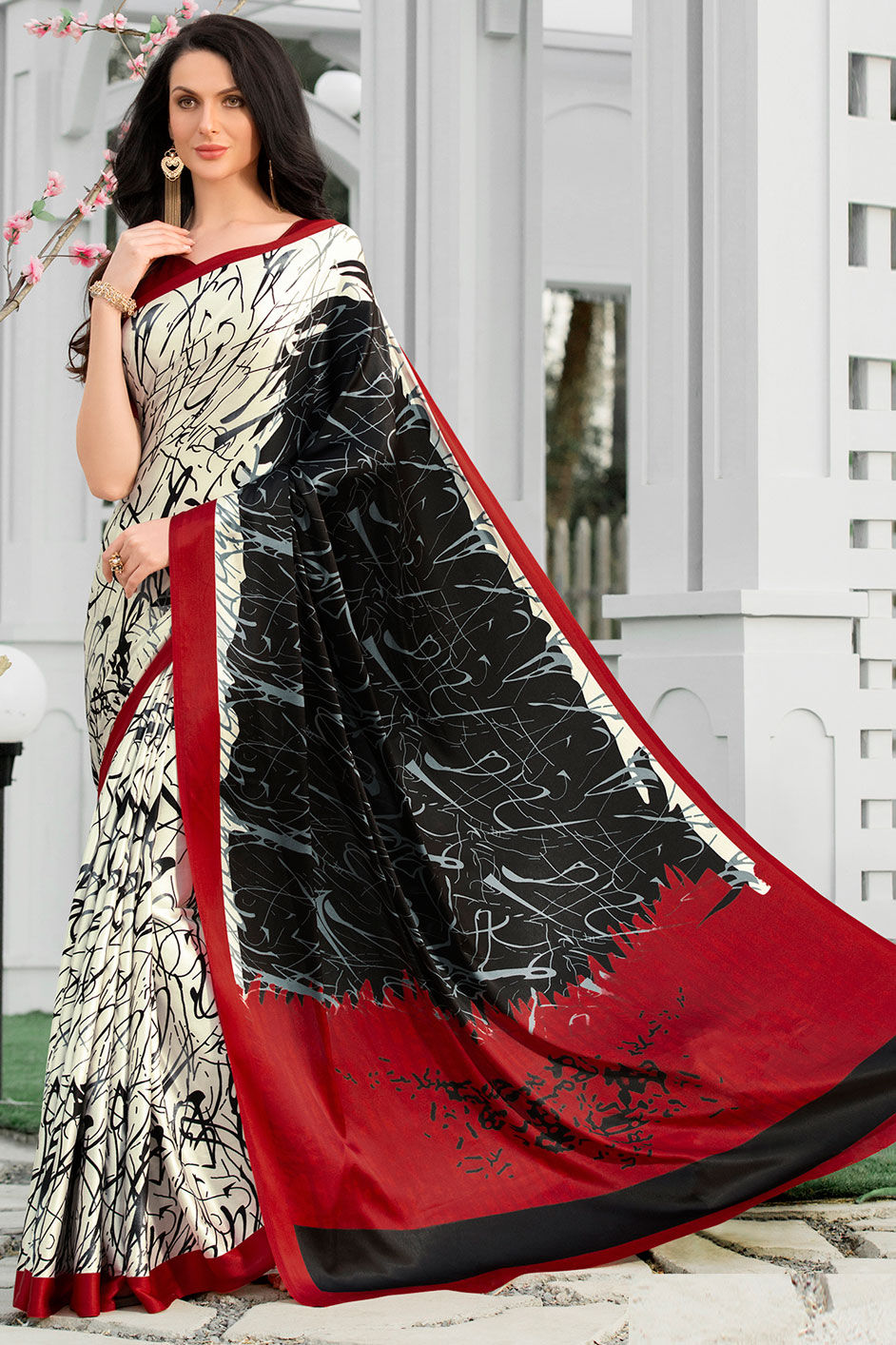 Casual White and Off White color Satin Silk fabric Saree : 1577438