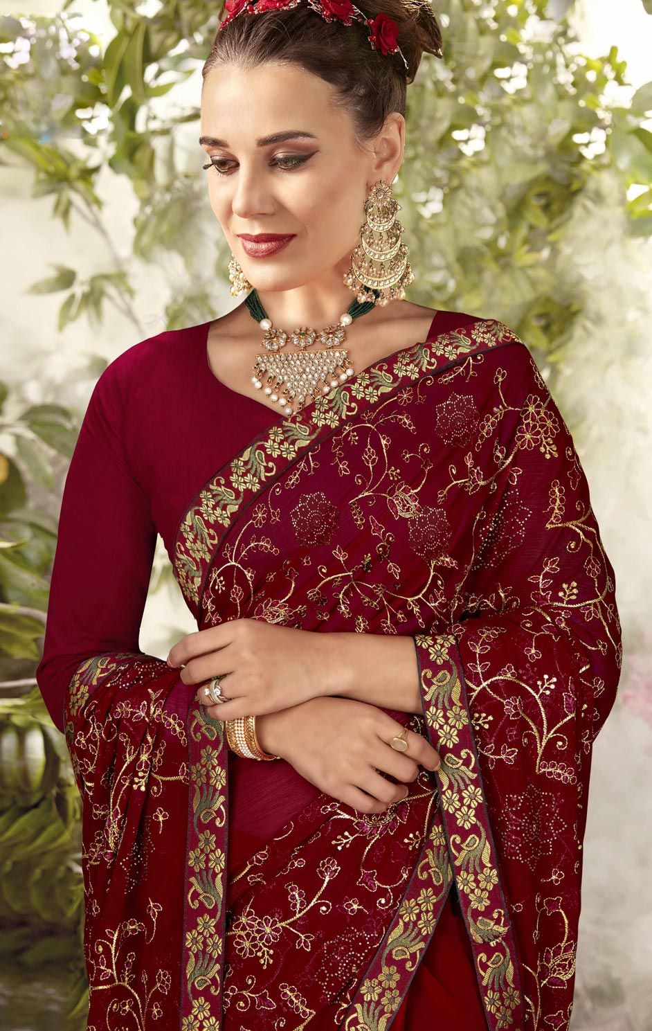 Casual Red and Maroon color Georgette fabric Saree : 1579945
