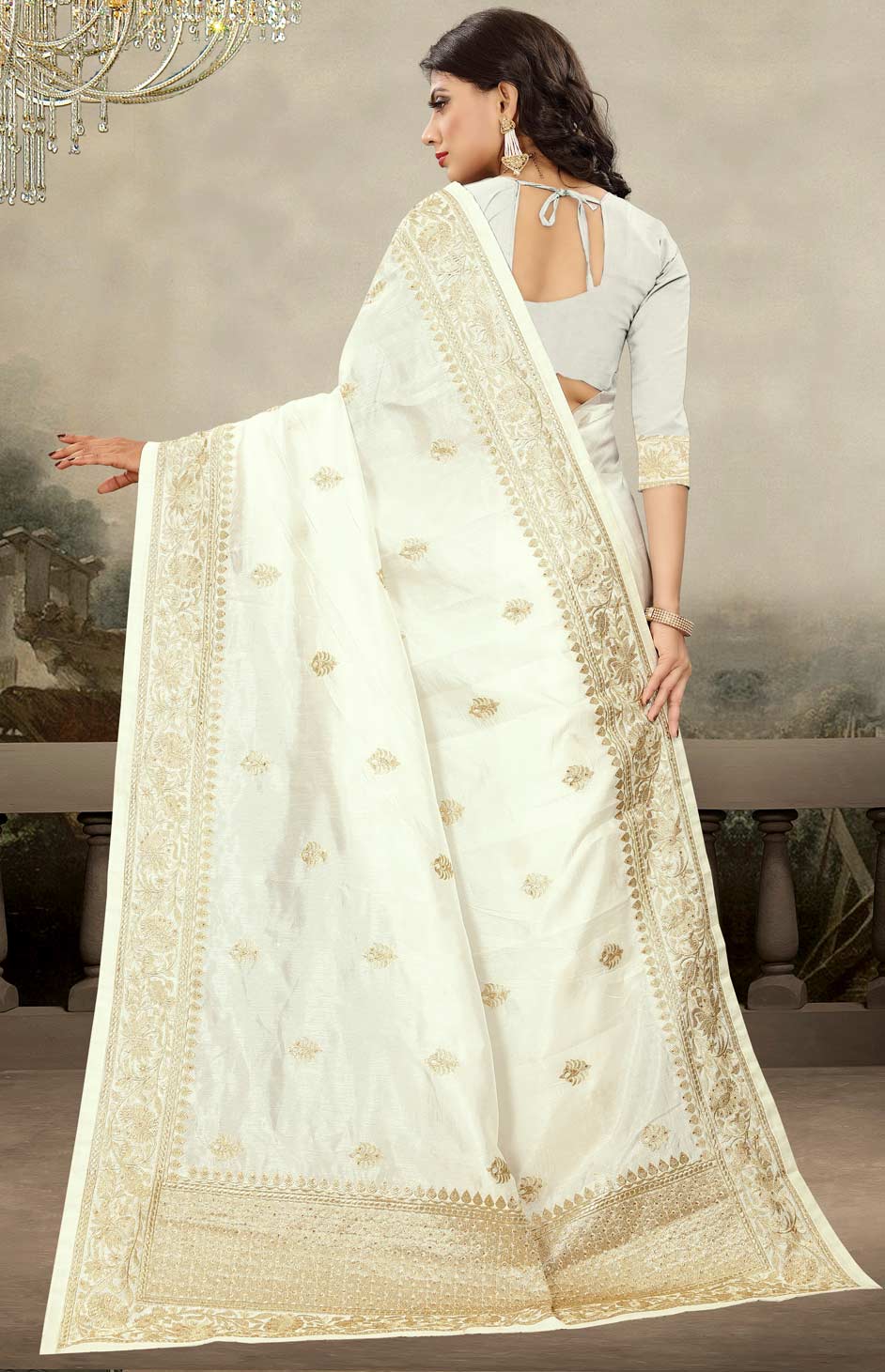 Traditional White and Off White color Art Silk, Silk fabric Saree : 1590534
