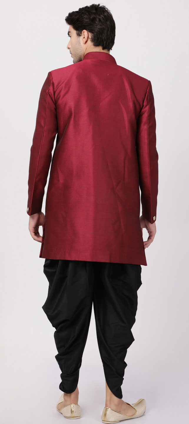 Red and Maroon color Blended, Cotton fabric Dhoti Sherwani : 1591342