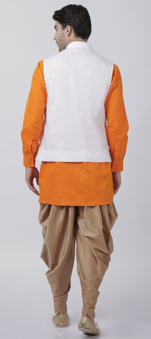 Orange color Cotton fabric Dhoti Kurta with Jacket : 1591428