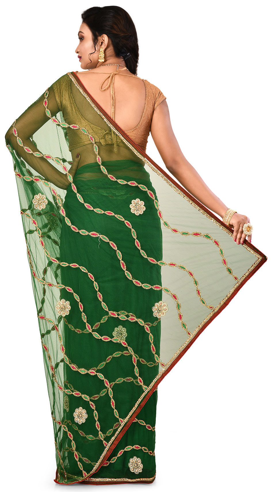 Bridal, Festive, Wedding Green color Net fabric Saree : 1625836