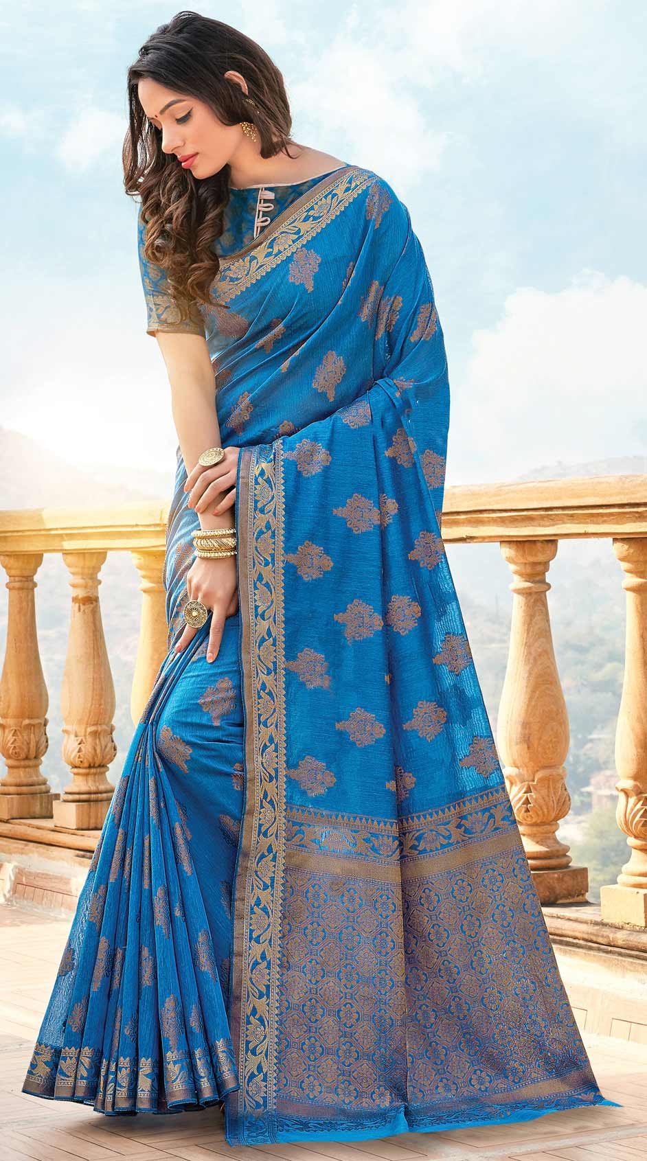Casual, Traditional Blue color Handloom fabric Saree : 1627097