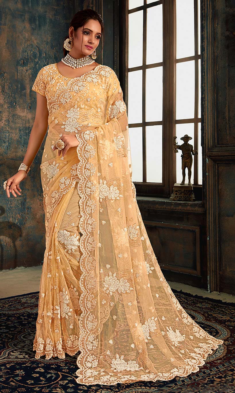 Festive, Party Wear, Reception Yellow color Net fabric Saree : 1641737