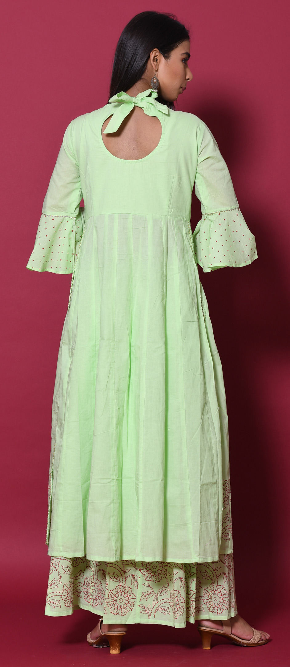 Designer Green color Cotton fabric Tunic with Bottom : 1650018