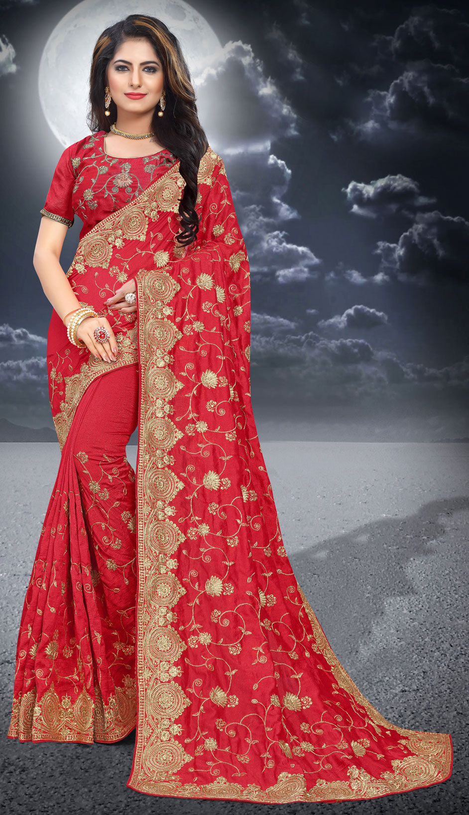 Traditional Red and Maroon color Silk, Two Ton Silk fabric Saree : 1652796