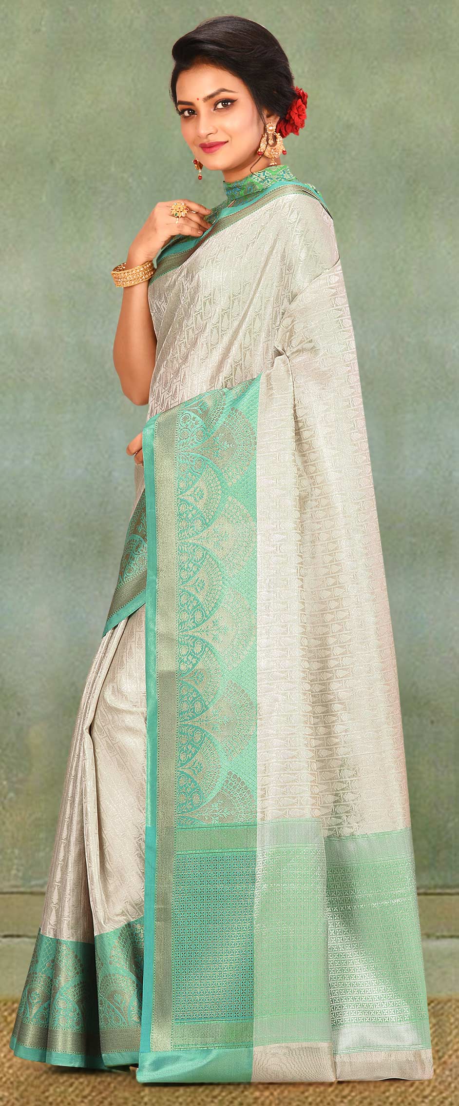 Traditional Silver color Art Silk, Silk fabric Saree : 1667195