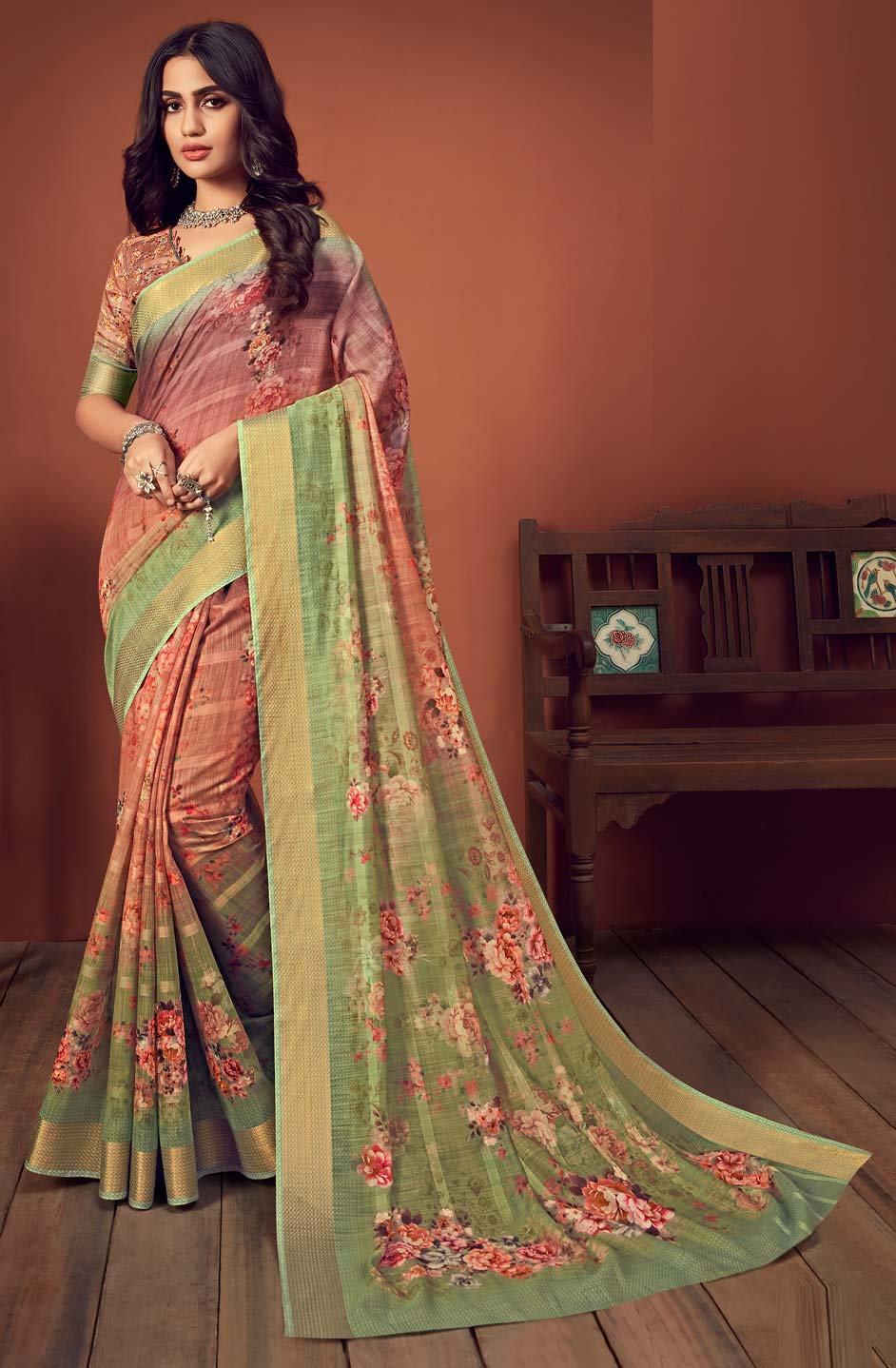 Traditional Multicolor color Linen fabric Saree : 1668463