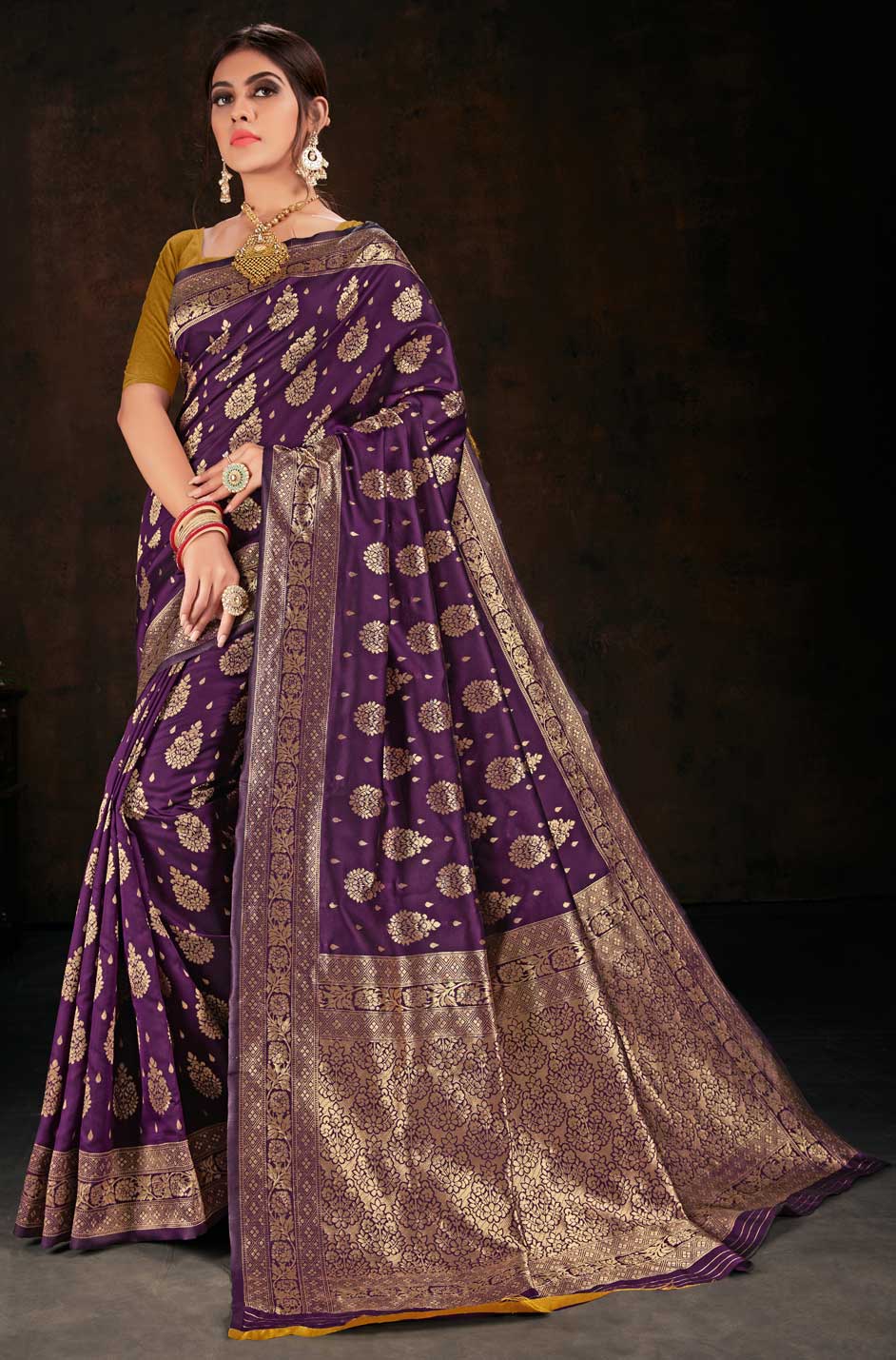 Traditional Purple and Violet color Banarasi Silk, Silk fabric Saree ...