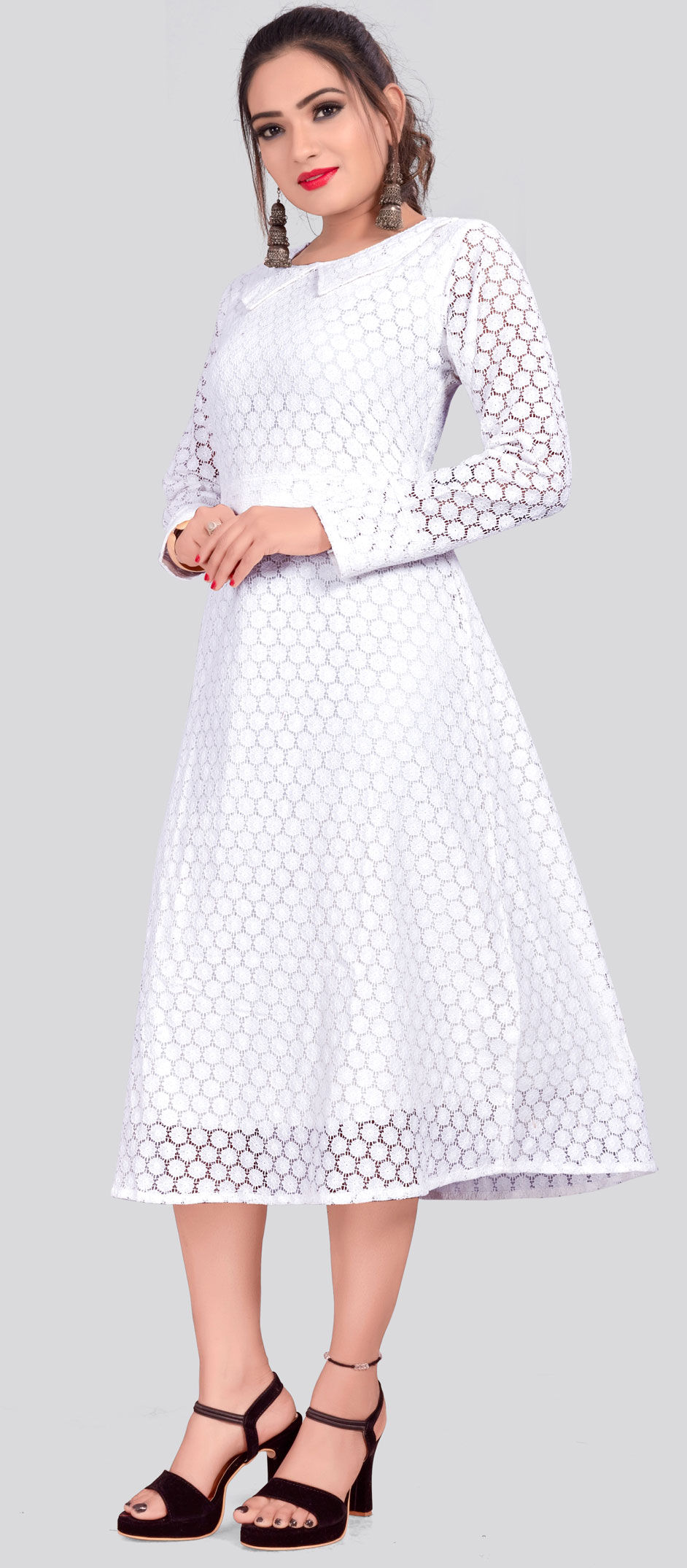 Casual White and Off White color Net fabric Dress : 1694891