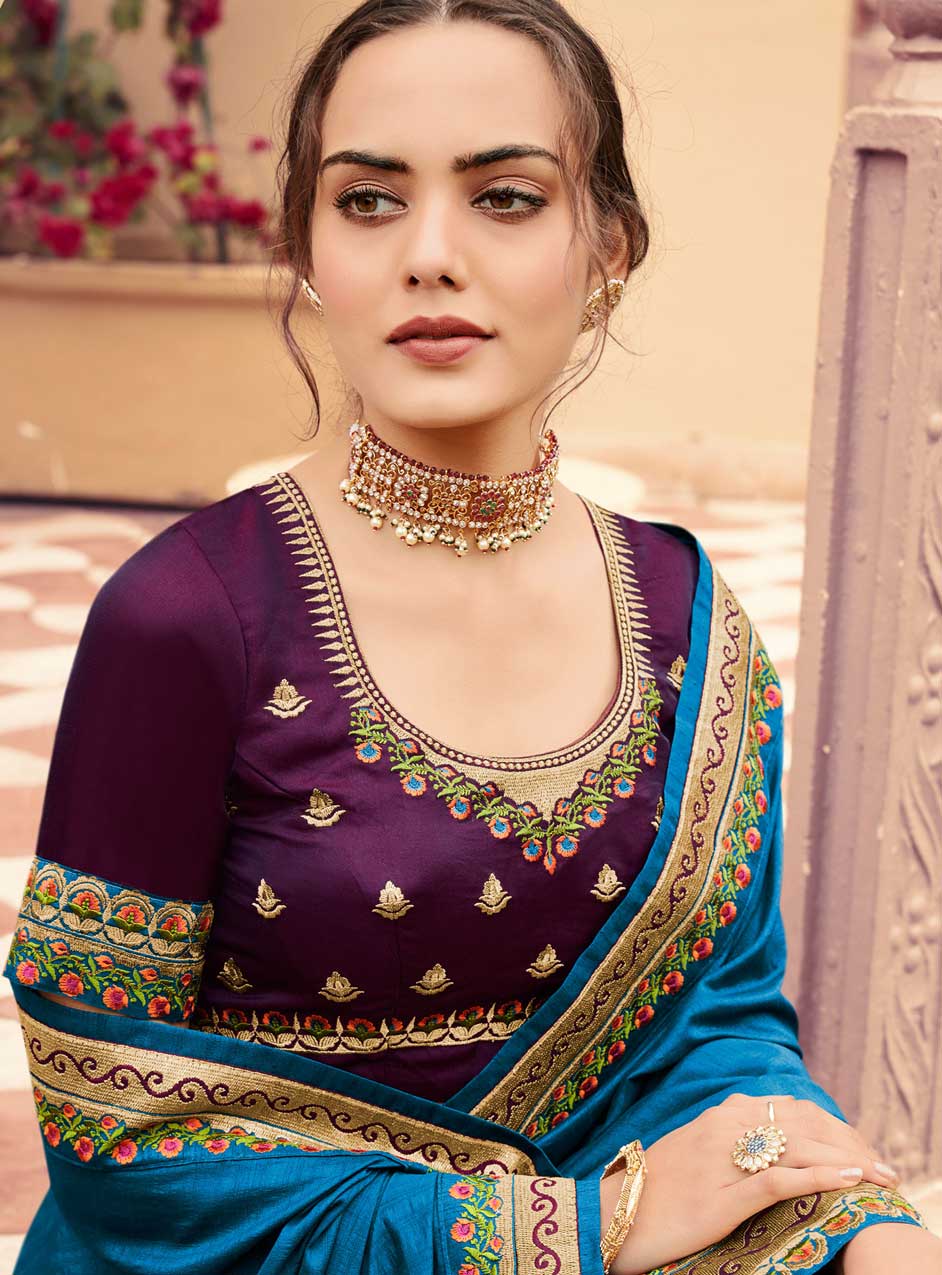 Festive, Party Wear Blue color Art Silk, Silk fabric Saree : 1704629