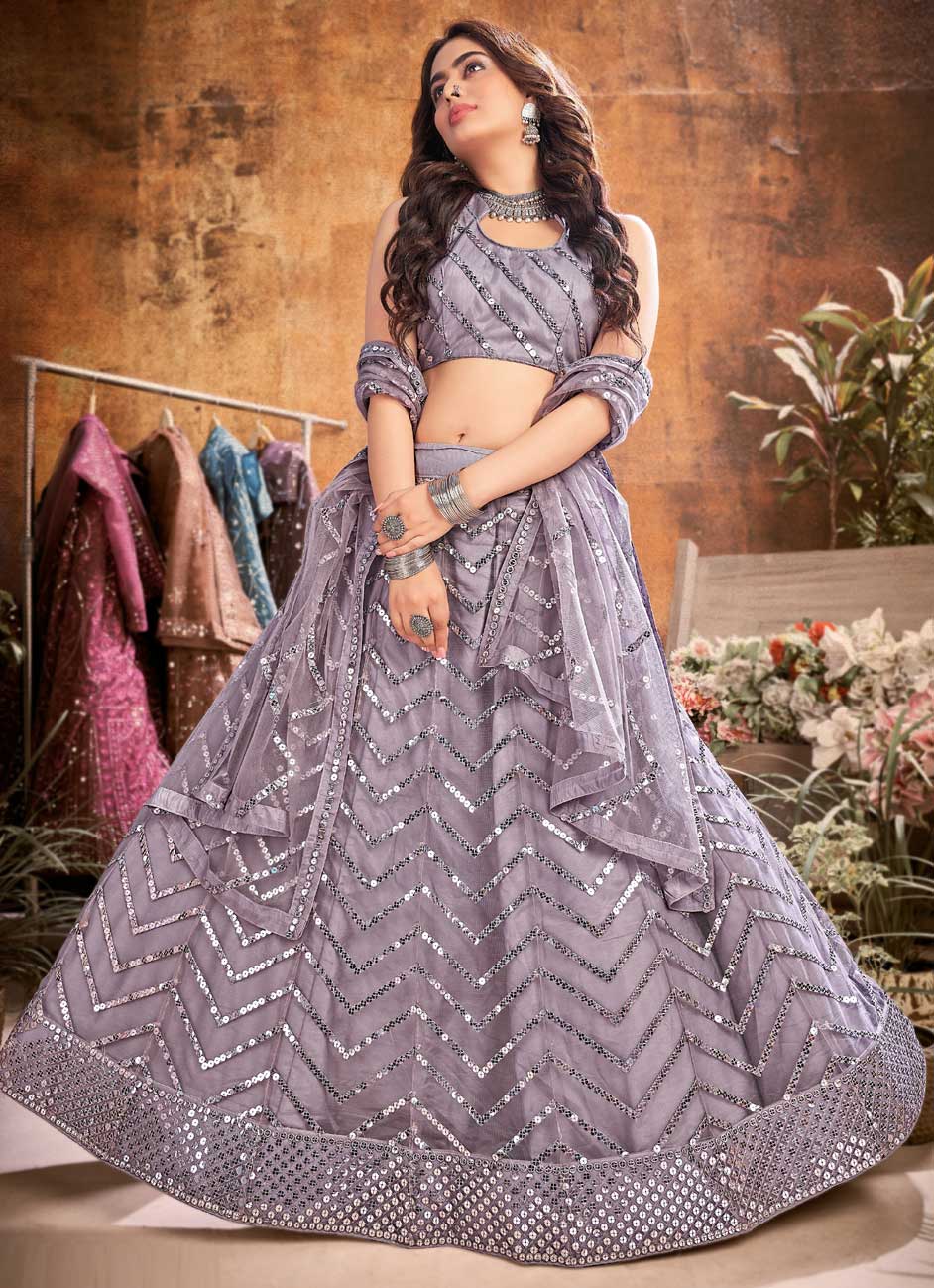 Festive, Wedding Purple and Violet color Net fabric Lehenga : 1735877
